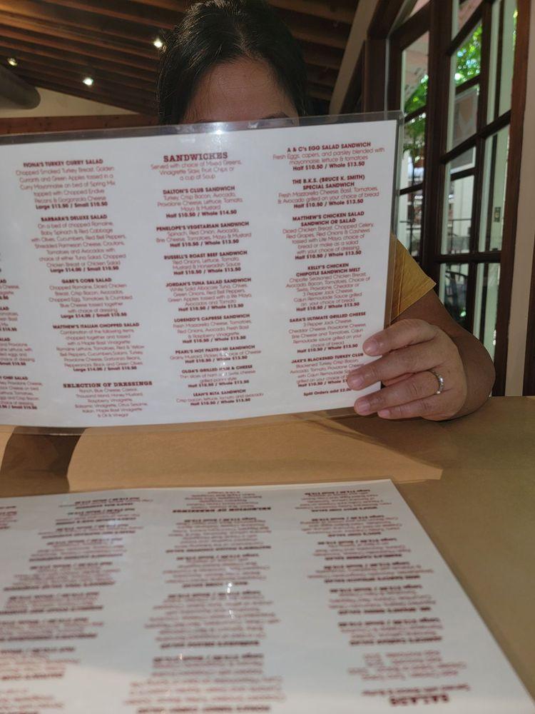 Menu at Penelope's Cafe Books & Gallery, La Cañada Flintridge