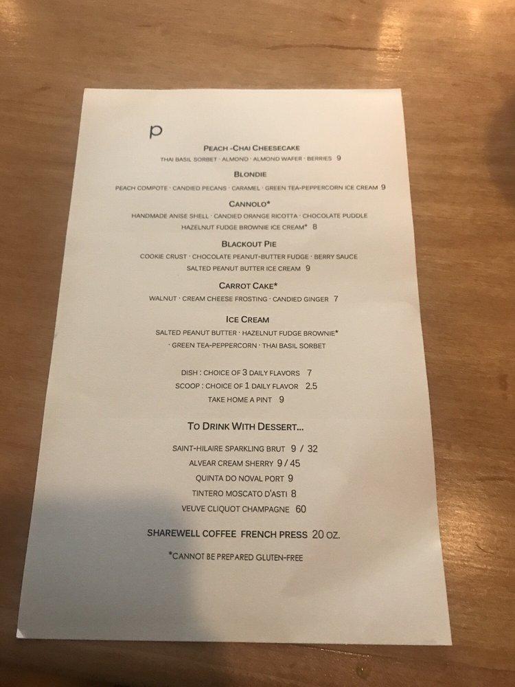 Menu at plant restaurant, Asheville