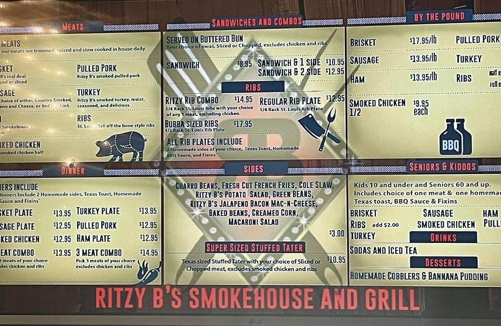 Menu at Ritzy B's Smokehouse & Grill BBQ, Decatur