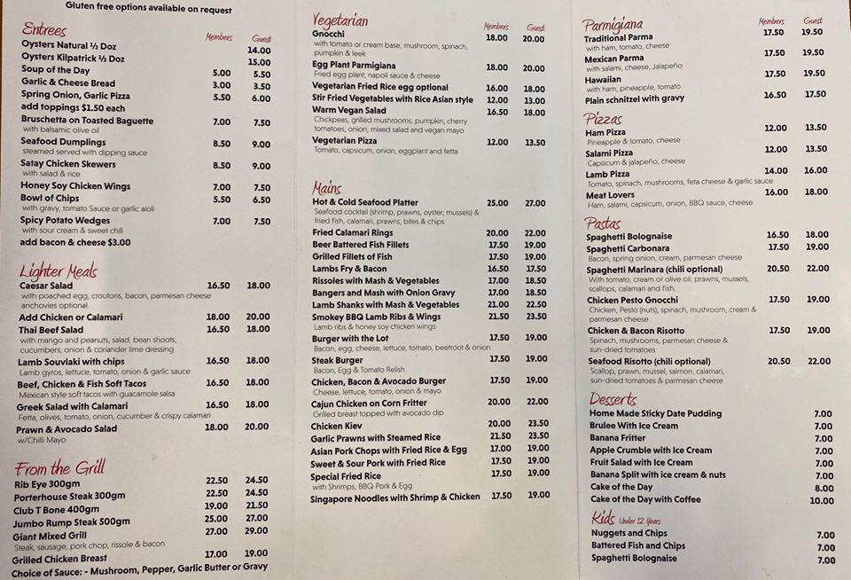 Menu at Springvale RSL restaurant, Springvale