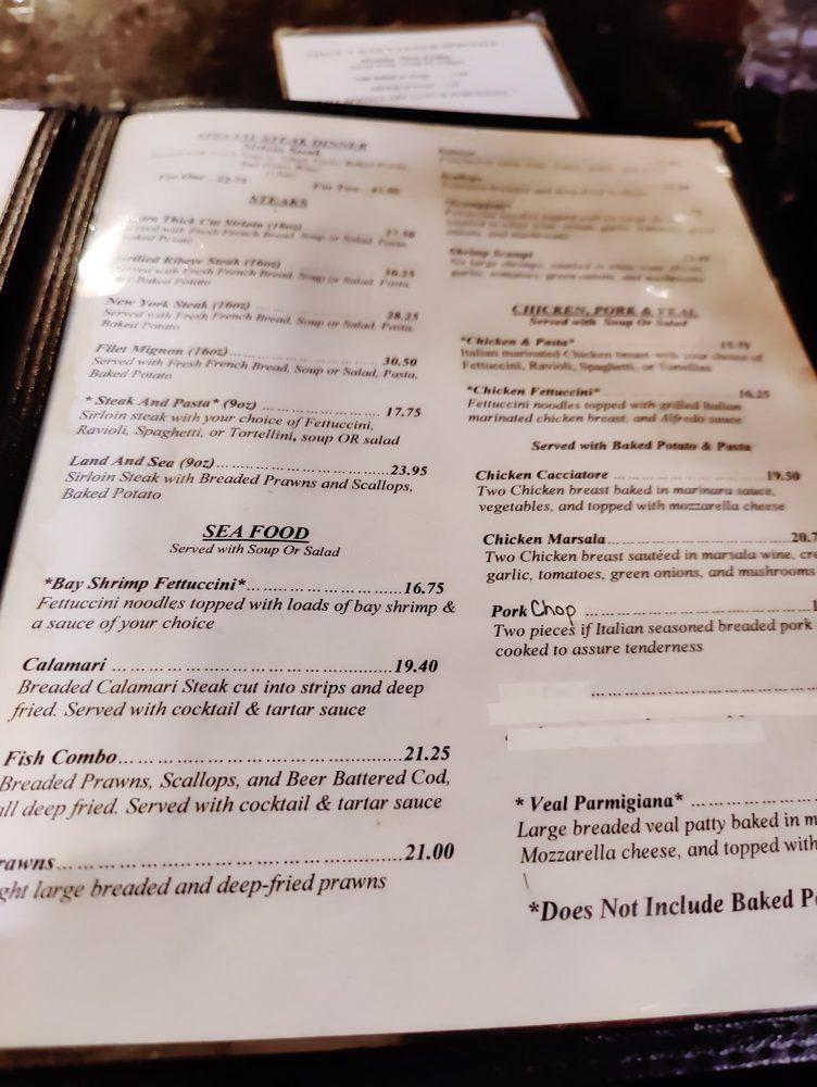 Menu at Vince's restaurant, West Sacramento, 840 Harbor Blvd