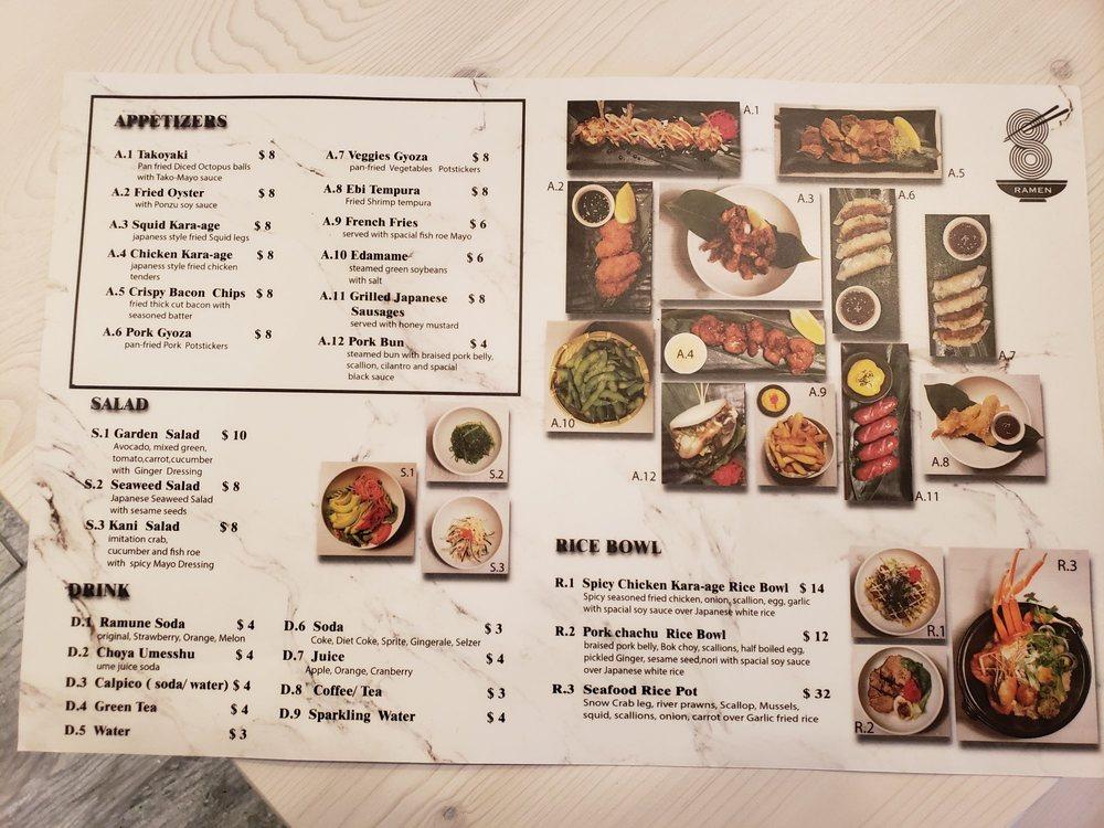 Menu at 8 RAMEN restaurant, Rockville Centre