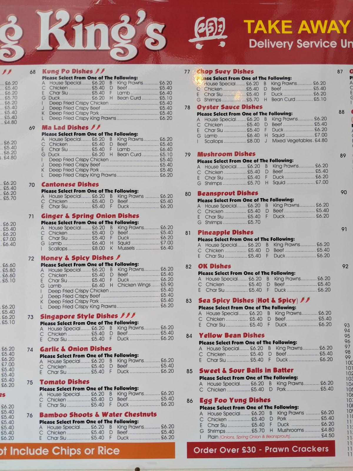 Carta de Long King Chinese Restaurant, Whitby