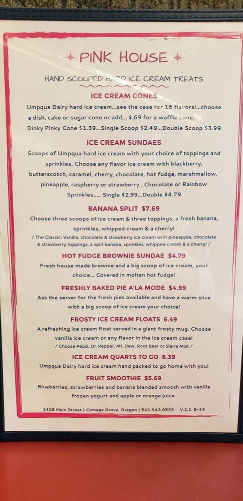 Menu at Pink House restaurant, Cottage Grove