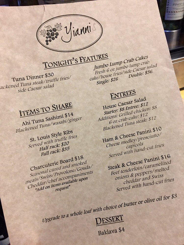 Menu at Yiannis Wine & Food pub & bar, Virginia Beach