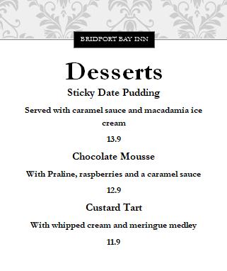 Menu at Bridport Bay Inn pub & bar, Bridport