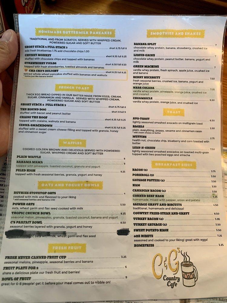 Menu at C&G's Country Cafe, Toms River