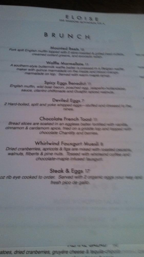 Menu at Eloise pub & bar, El Paso
