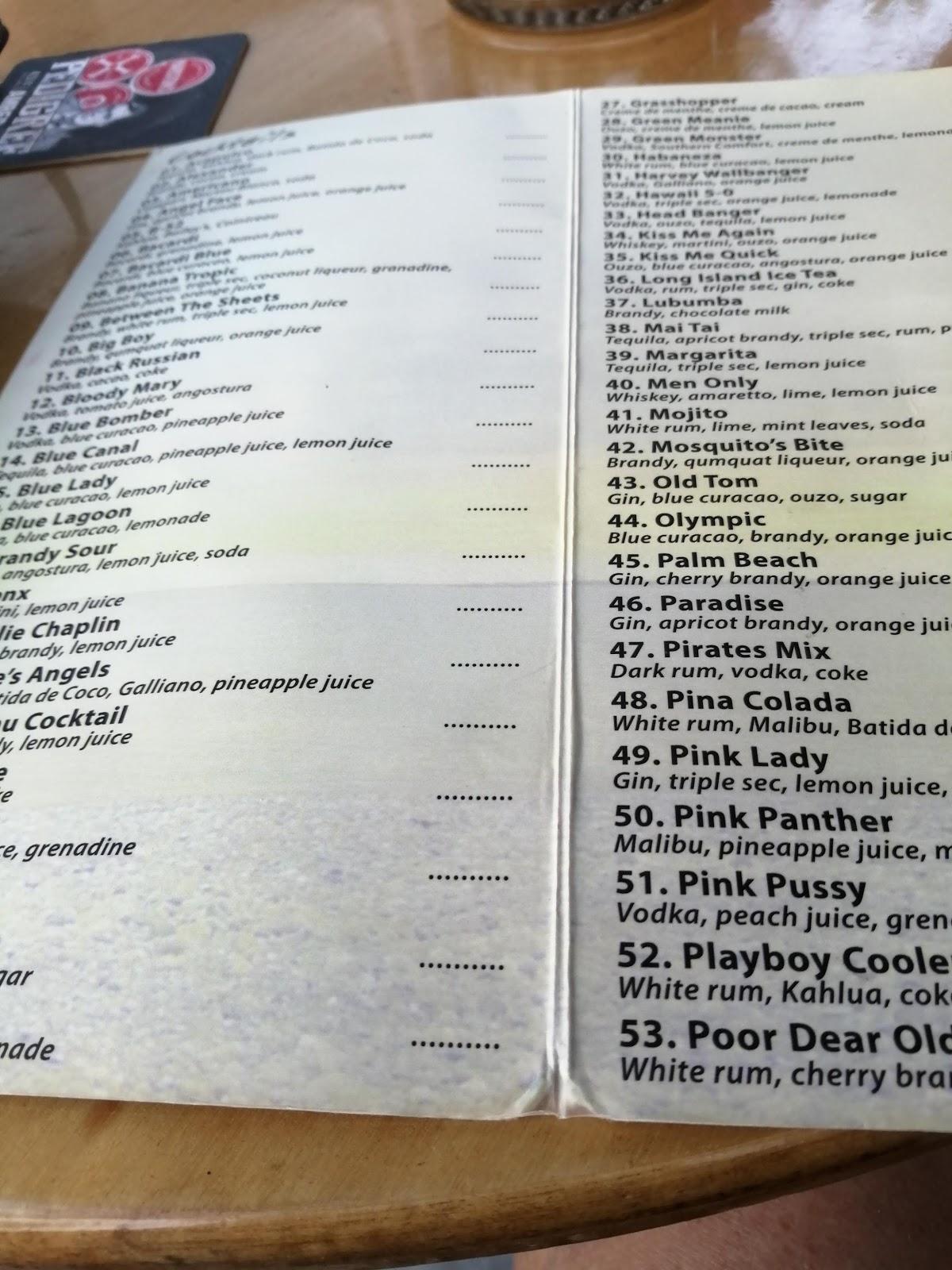 Menu at Harbour Snack Bar, Roda