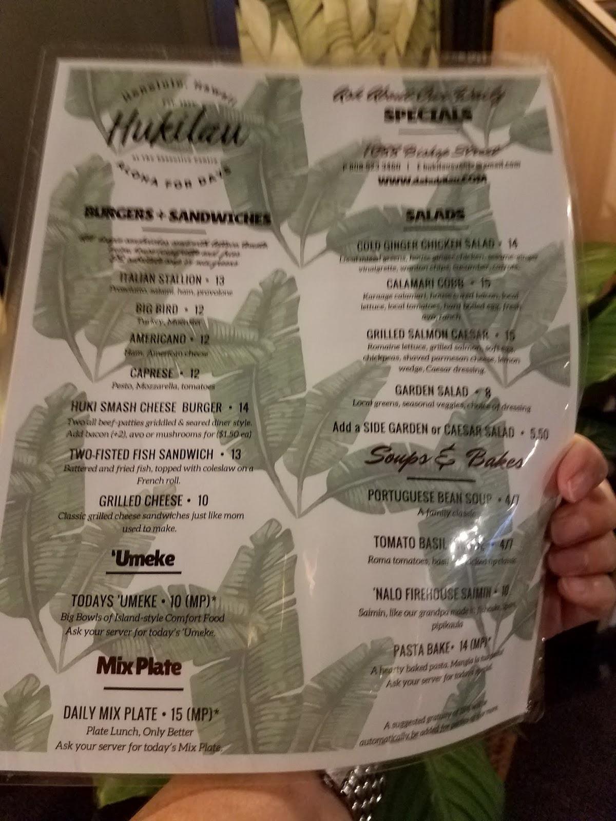 Menu at Hukilau Honolulu pub & bar, Honolulu, Bishop St LL13