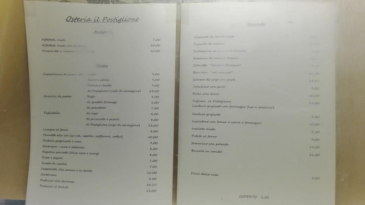 Menu da Il Postiglione ristorante, Ferrara