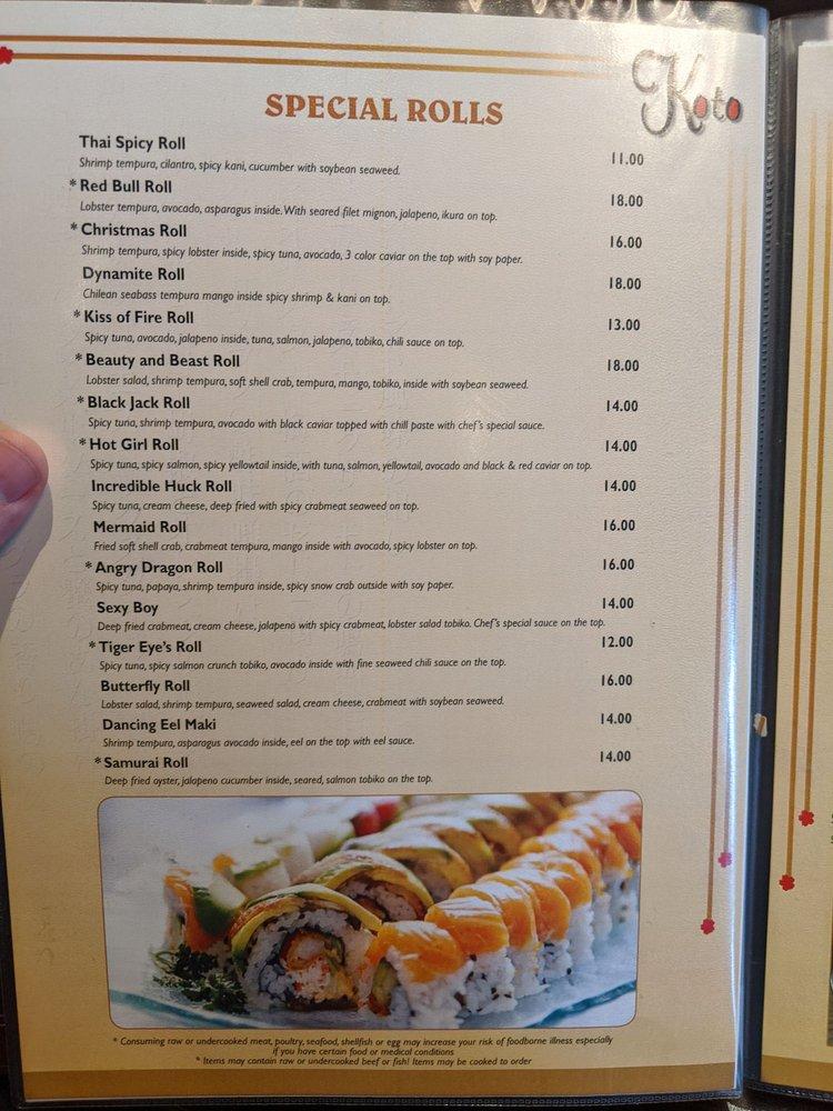 Menu at KOTO Japanese Sushi&Steak House restaurant, Clemmons