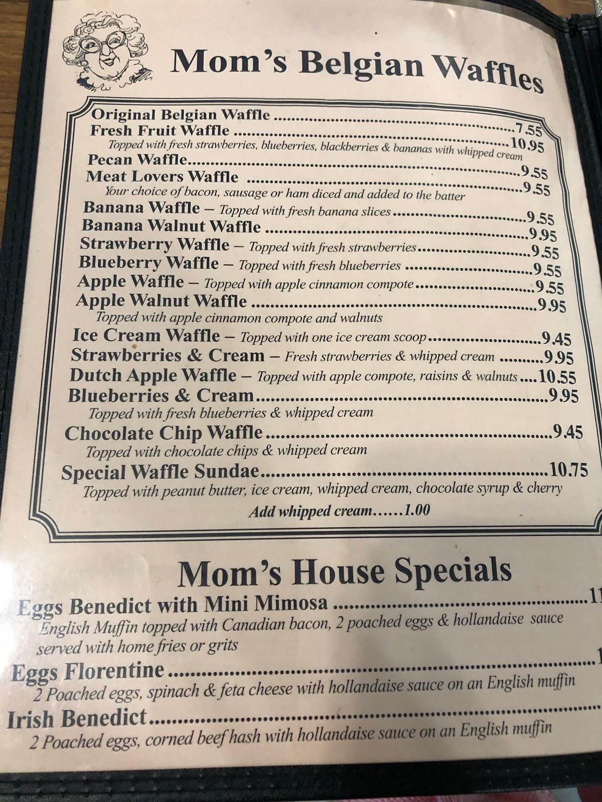 Menu at Mom's Home Cooking restaurant, New Smyrna Beach