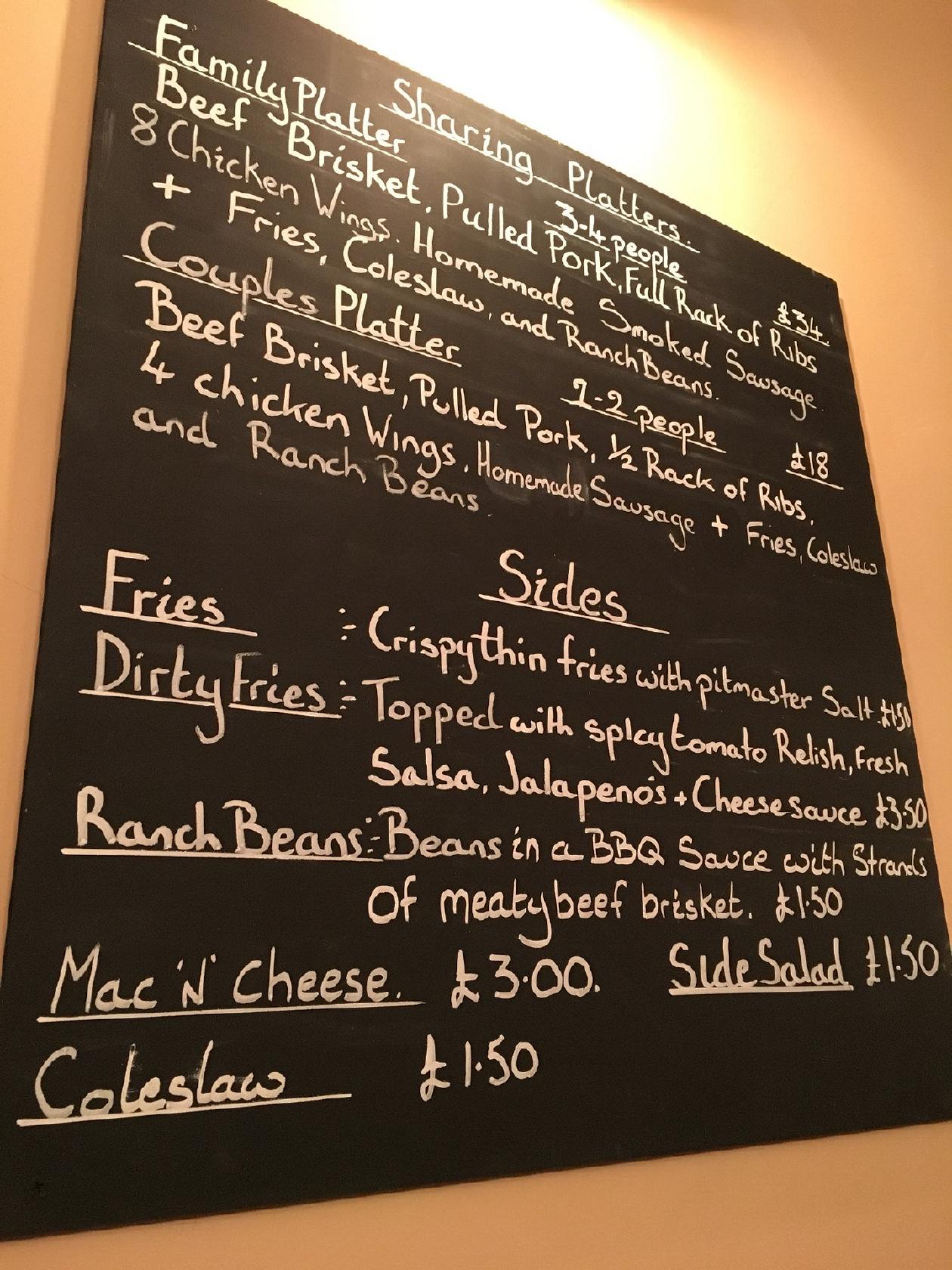 Menu at Smokies BBQ, Chorley
