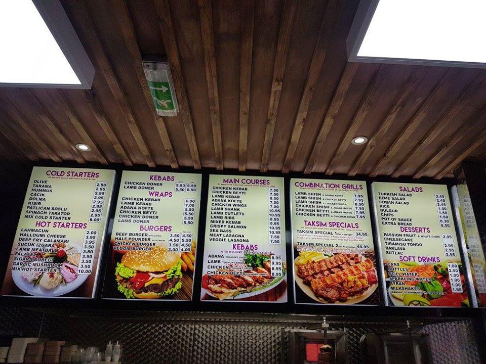 Menu at Taksim Restaurant, London, 7 Blackheath Hill