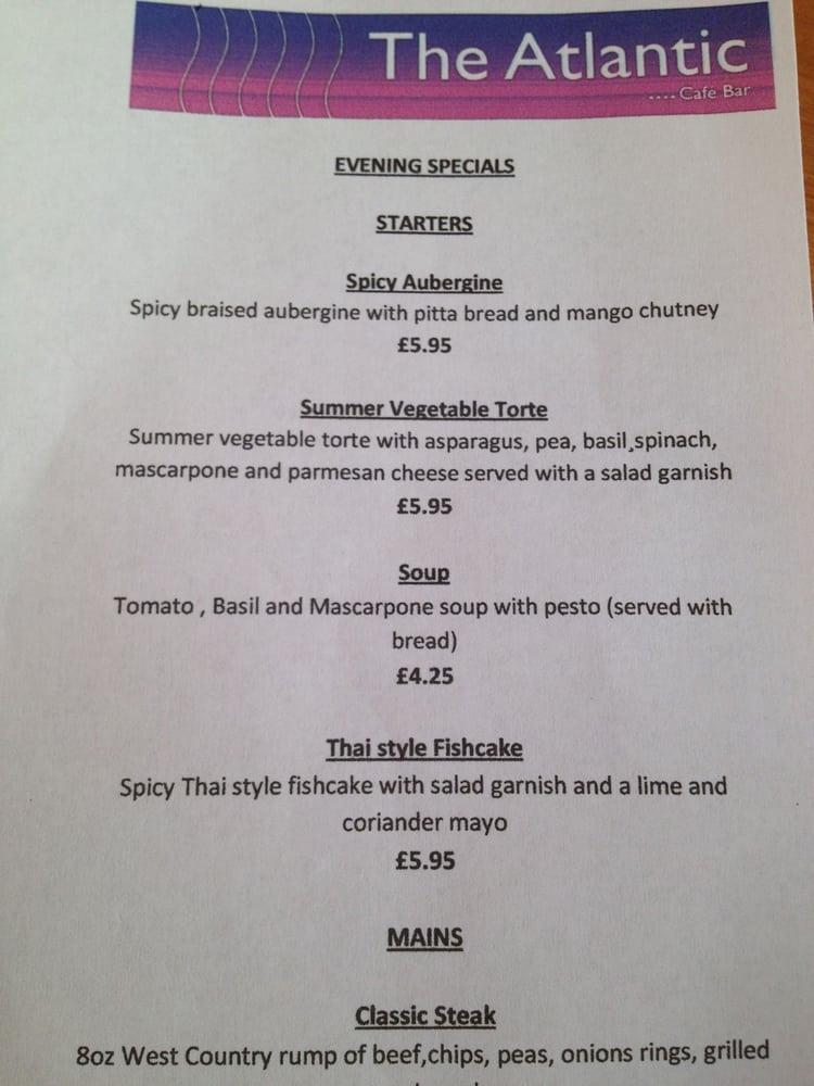 Menu at The Atlantic Cafe Bar, Redruth