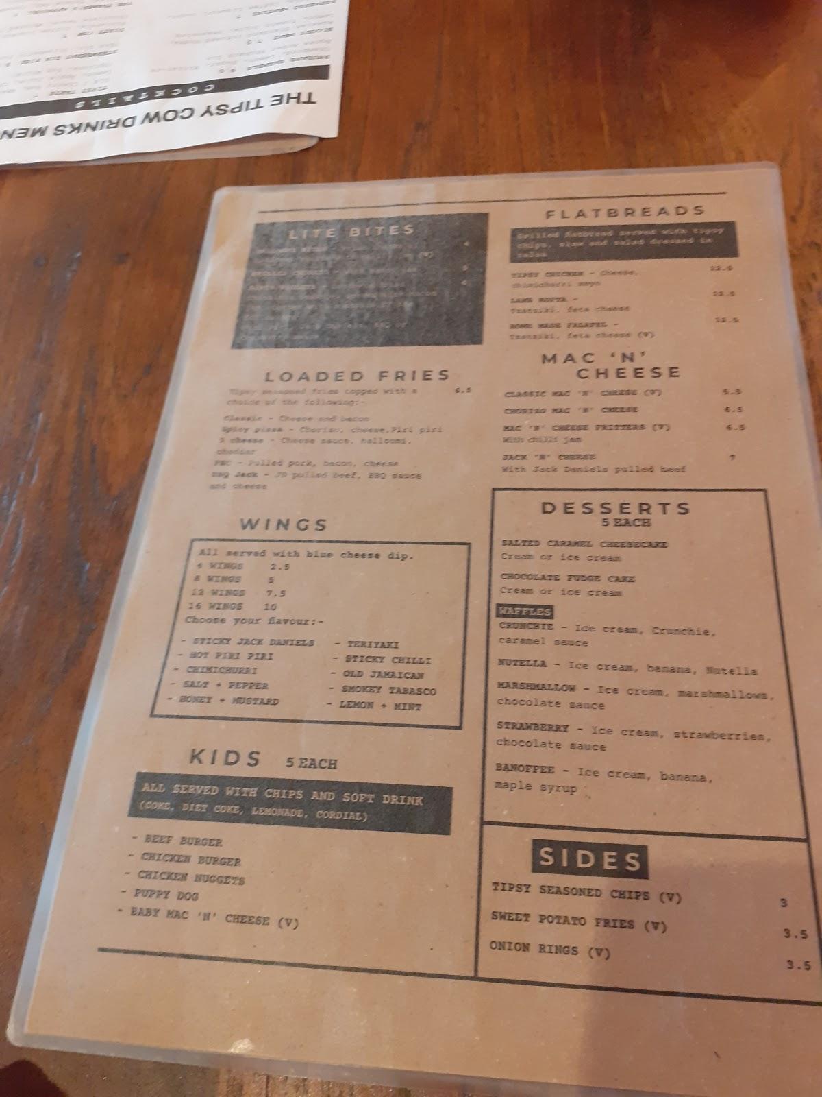 Menu at The Tipsy Cow pub & bar, Poulton-le-Fylde