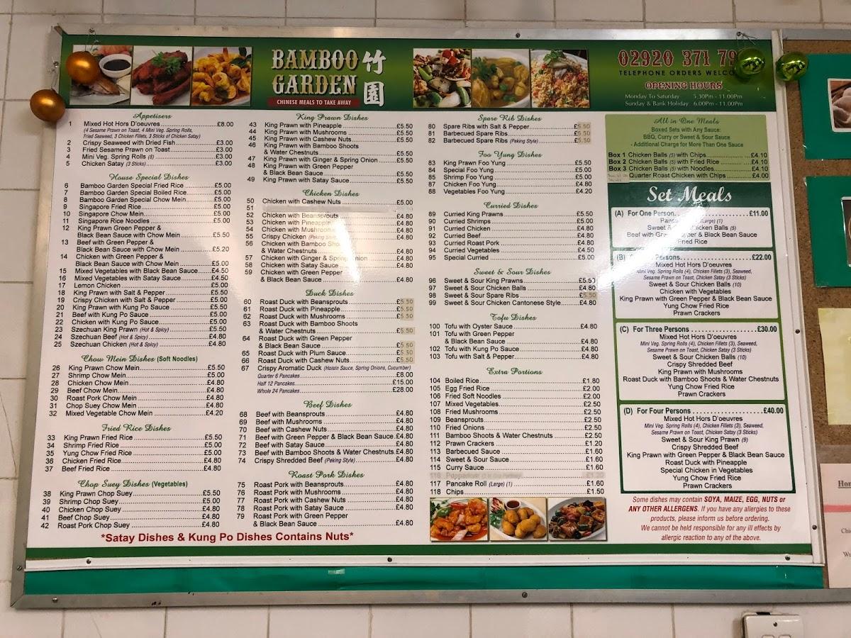 Menu at Bamboo Garden fast food, Cardiff
