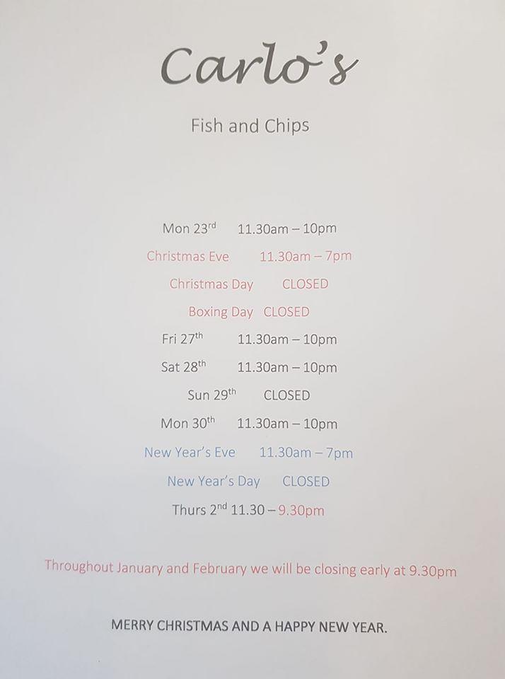 Menu at Carlo's restaurant, Alnwick