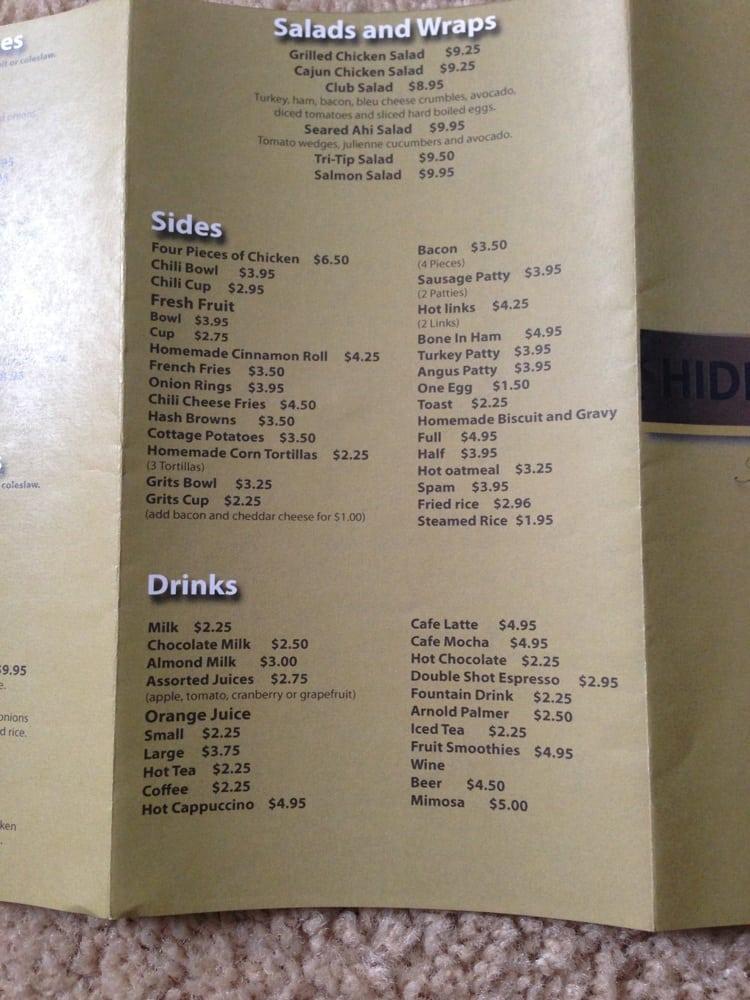 Menu at Hidden Cafe, Camarillo