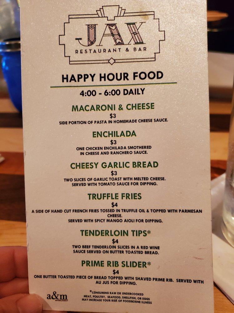 Menu at Jax Restaurant and Bar, Wichita