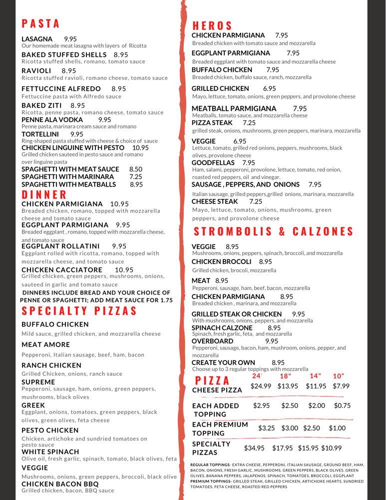 Menu at Jordana's Pizzeria & Italian Ristorante, Benson