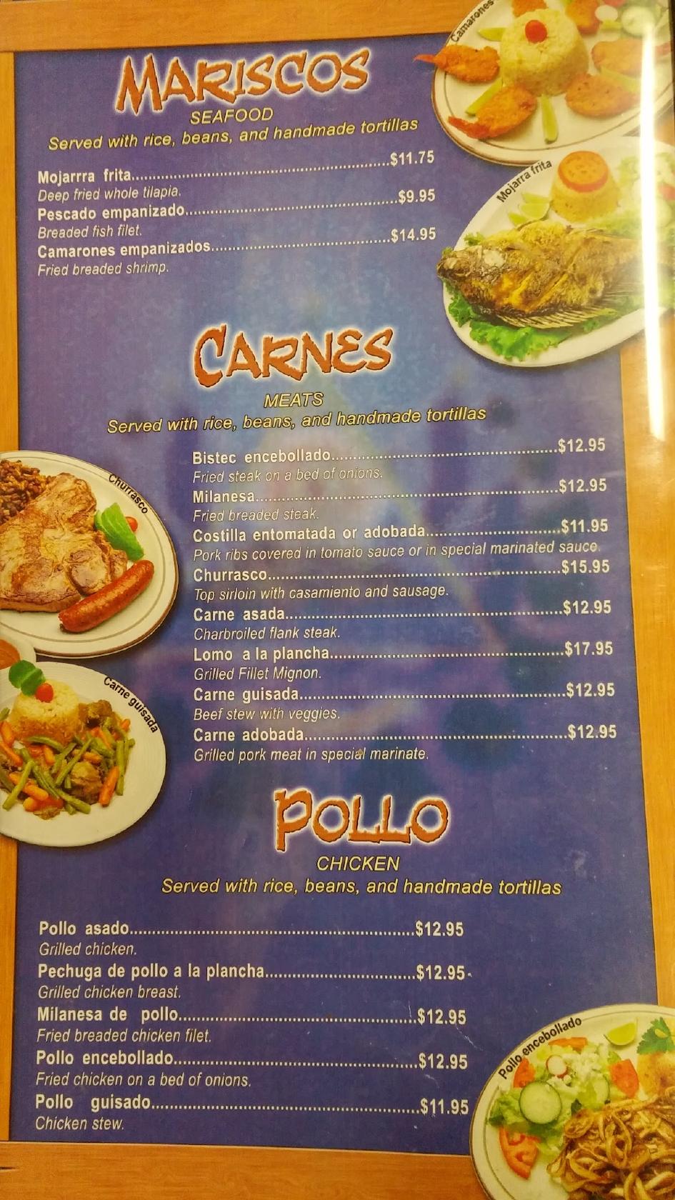Menu at La Carreta restaurant, Thousand Oaks