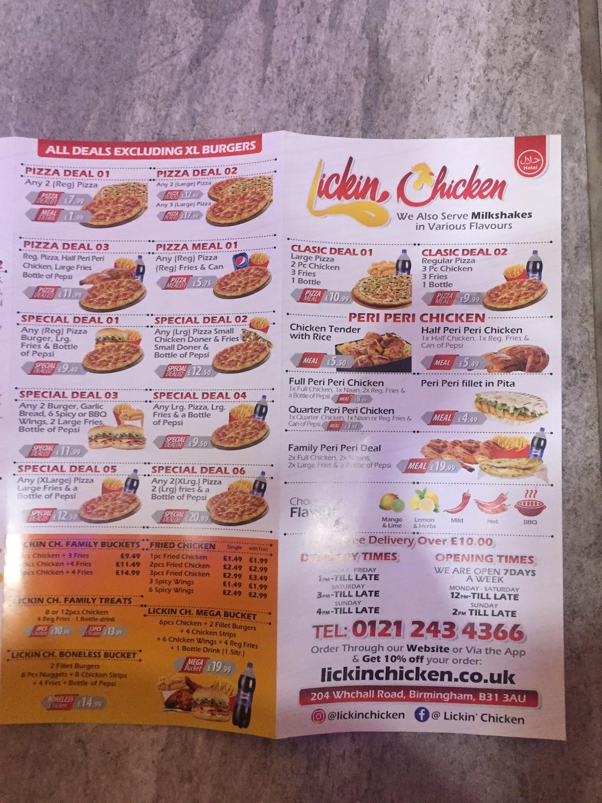 Menu at Lickin Chicken, Birmingham, 204 Wychall Rd