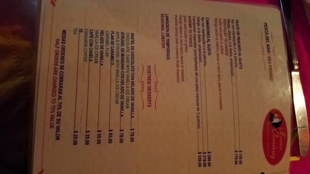 Menu at Maria Jimenez Restaurante Mexicano, Cabo San Lucas