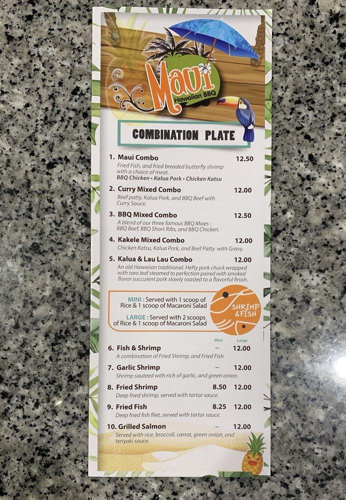 Menu at Maui Hawaiian Barbeque, Oceanside