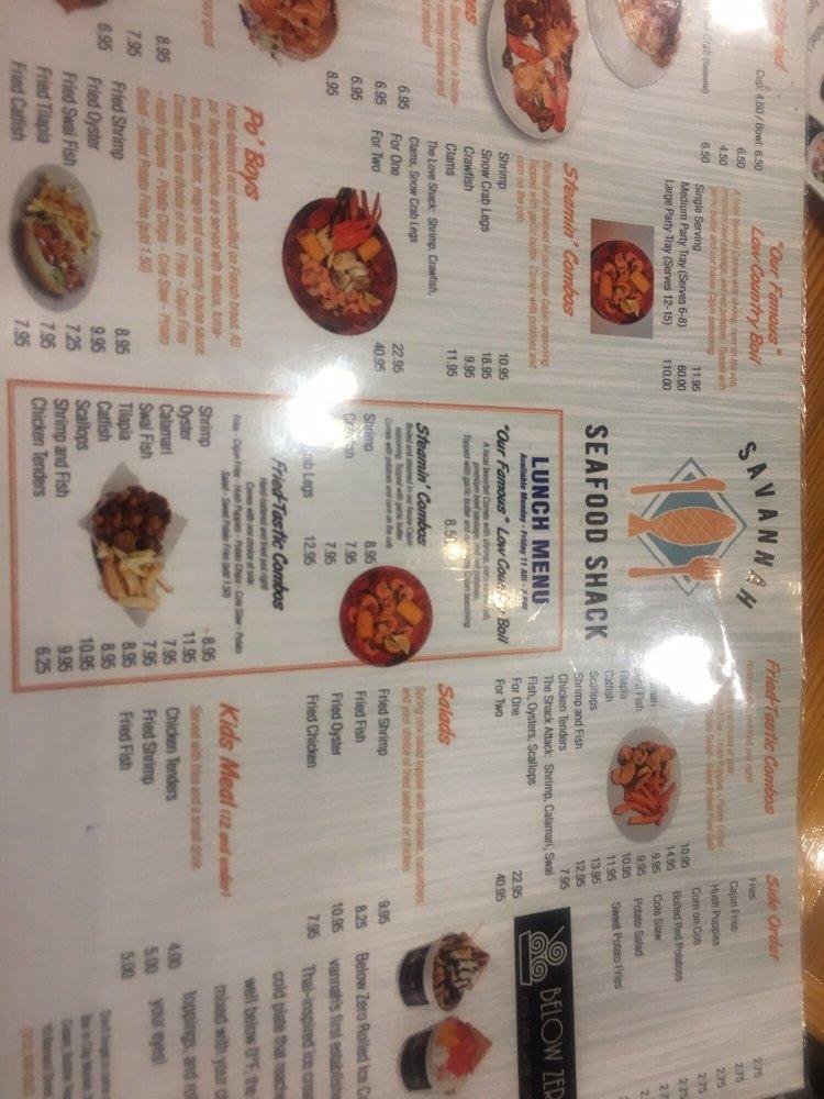 Menu at Savannah Seafood Shack restaurant, Savannah
