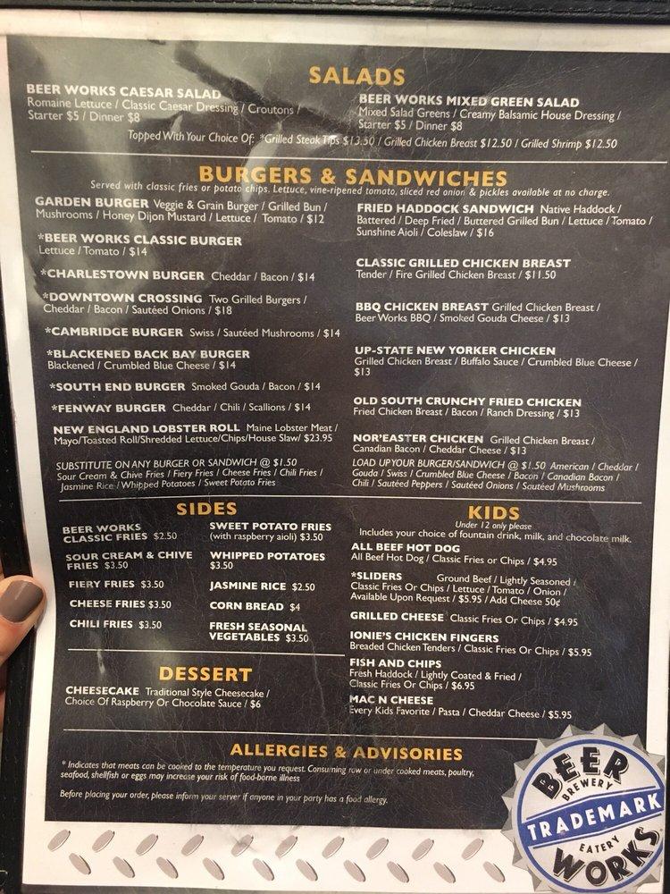 Menu at Beer Works pub & bar, Boston, Terminal C