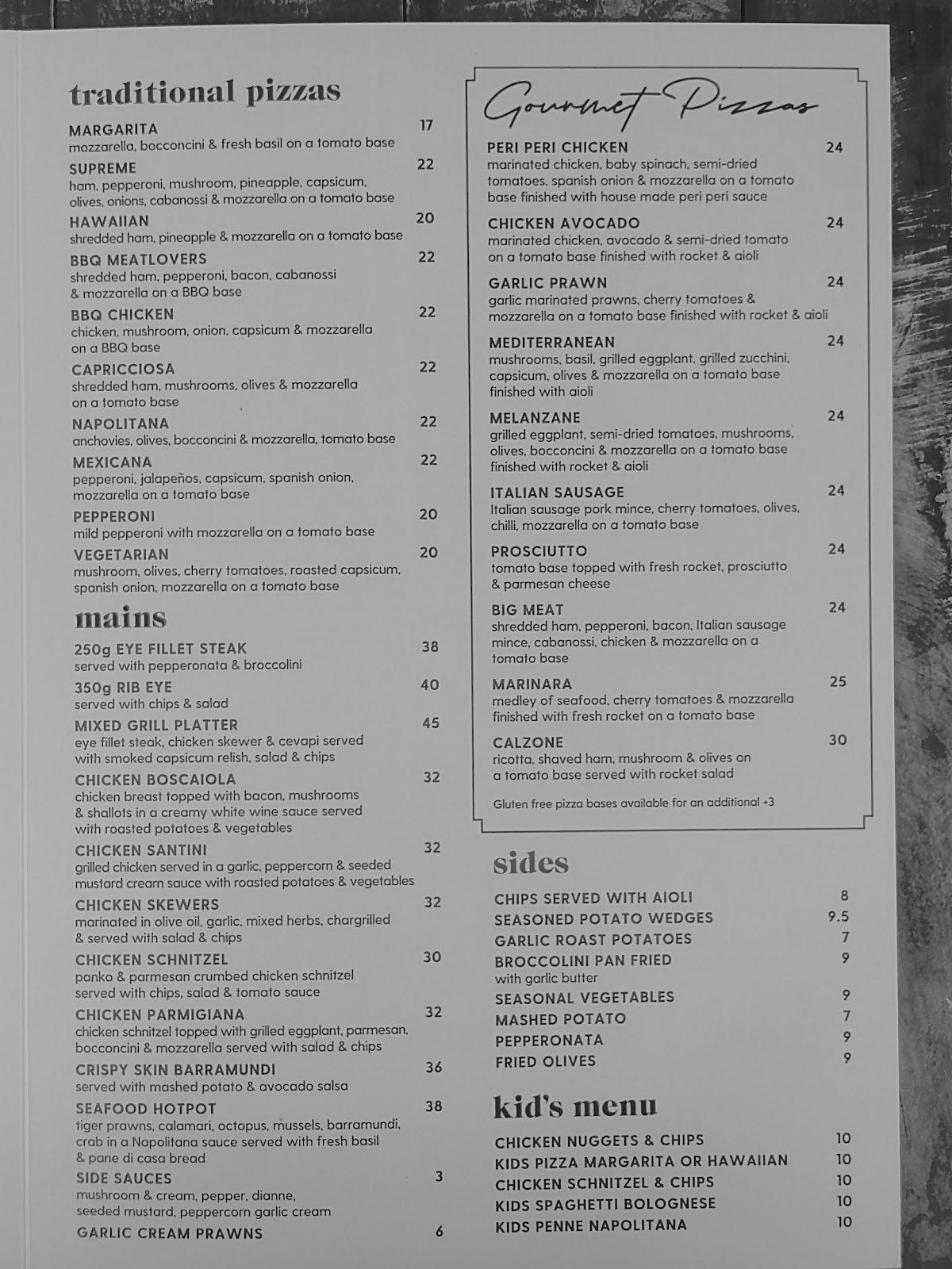 Menu at Cugini & Co Restaurant, Abbotsbury
