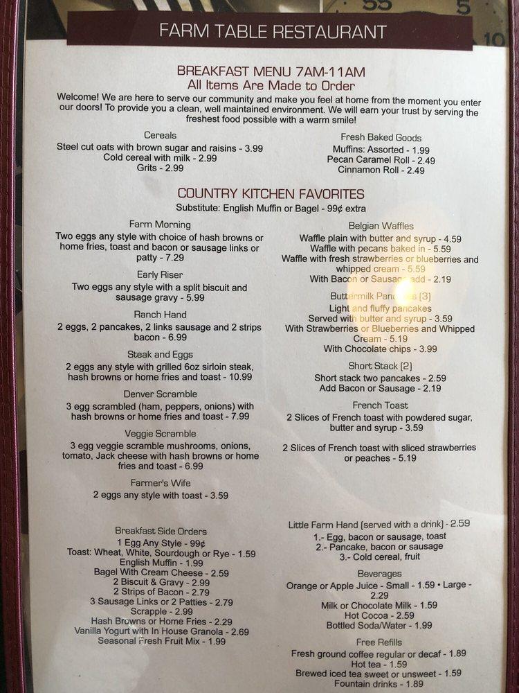 Menu at Farm Table Restaurant, Clearfield