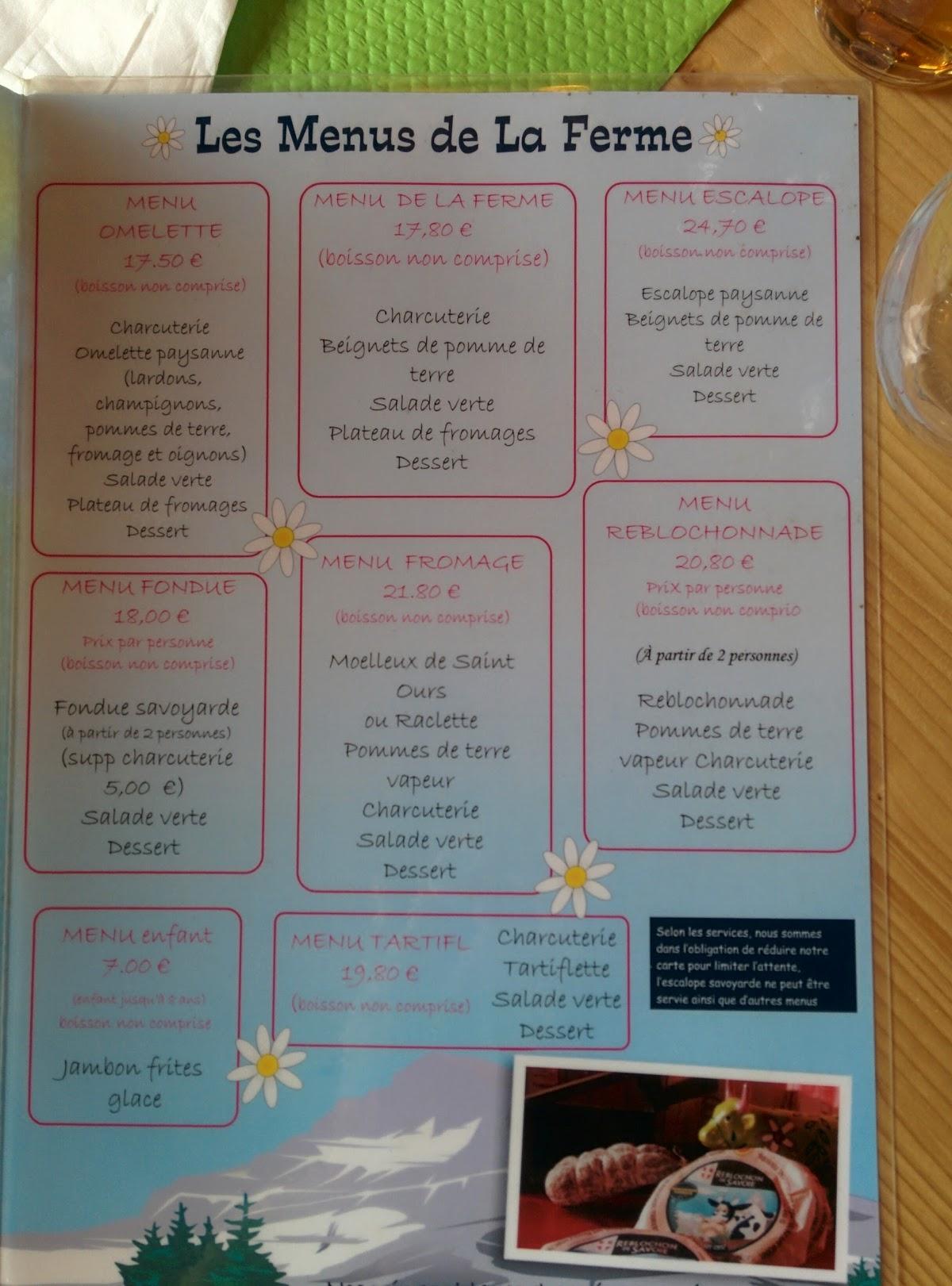 Menu at La Ferme restaurant, Montmin