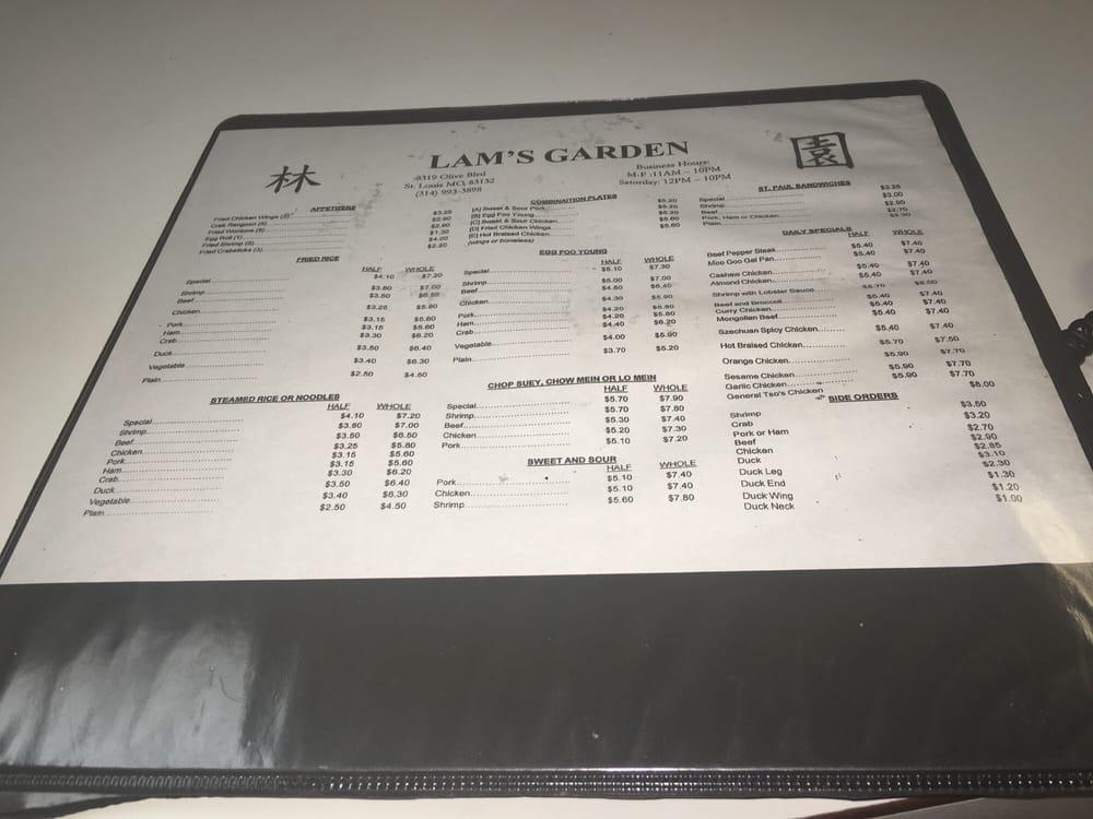 Menu at Lam's Garden restaurant, University City, Olive Blvd