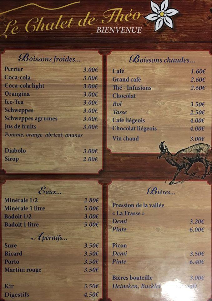 Menu au Chalet de Théo restaurant, Châtel, Rte du Petit Châtel