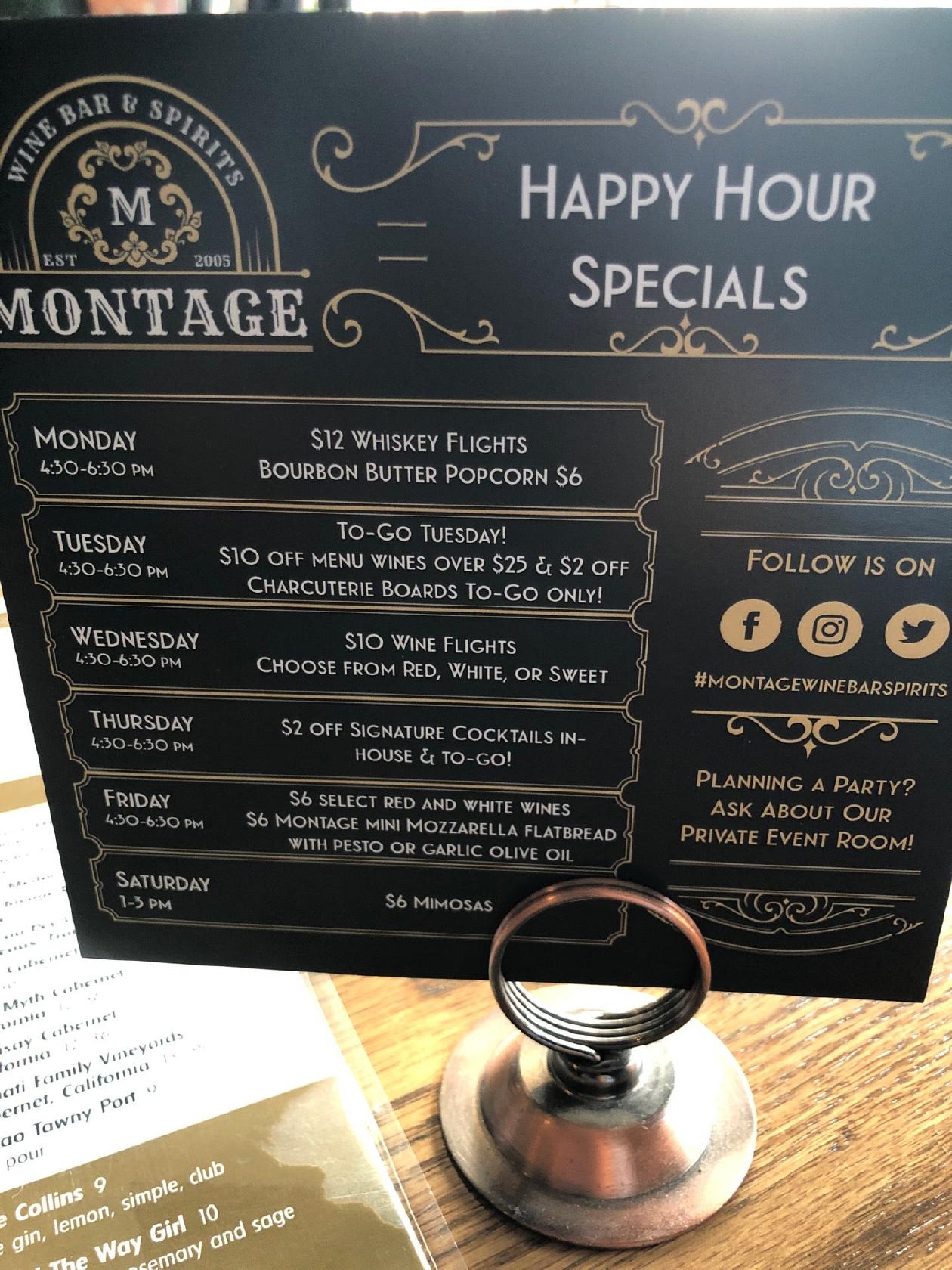 Menu at Montage Wine Bar, Morris