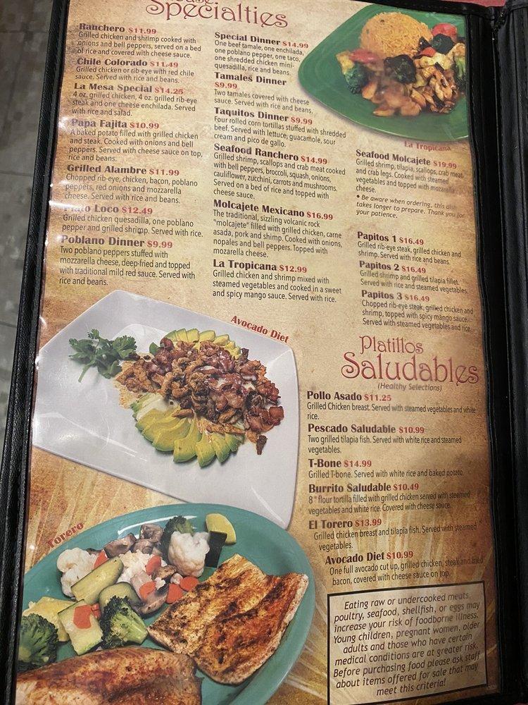 Menu at Papitos restaurant, Jonesboro