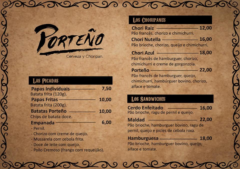 Menu at Porteño - Empanadas y Choripanes restaurant, Belém