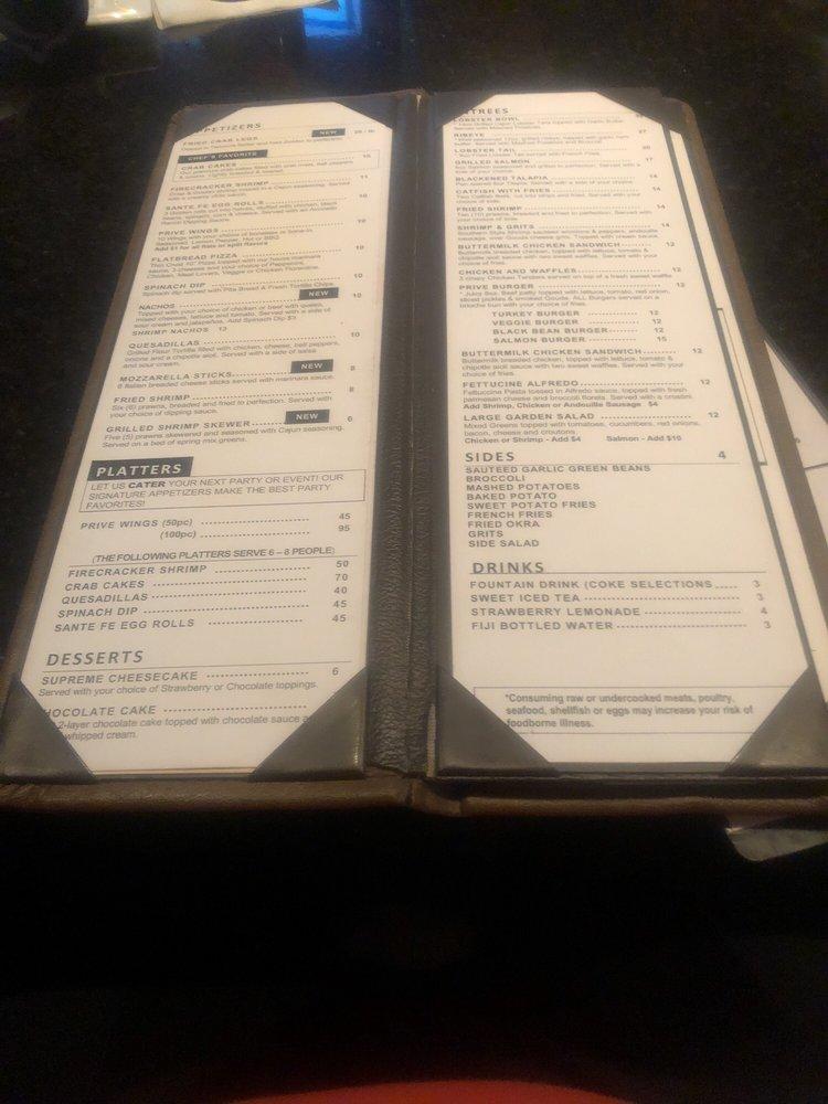 Menu at Prive restaurant, Memphis, Winchester Rd