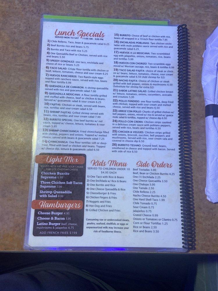 Menu at Sabor Latino Bar and Grill, Richburg
