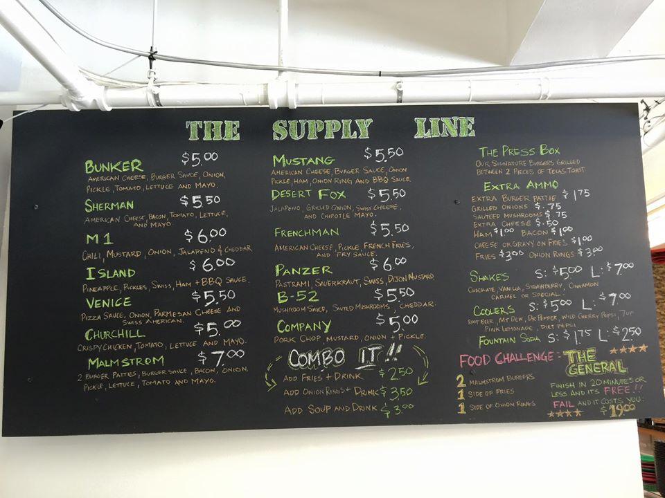 Menu at The Burger Bunker restaurant, Great Falls