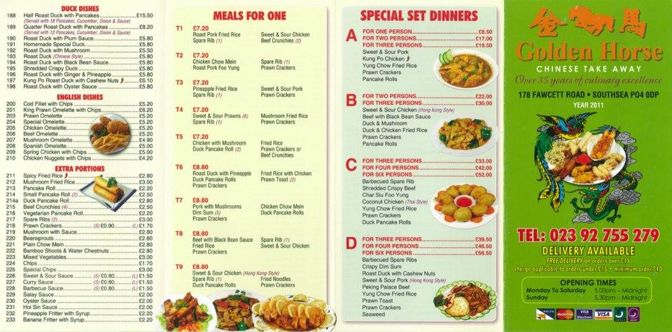 Menu at The Golden Horse fast food, Portsmouth
