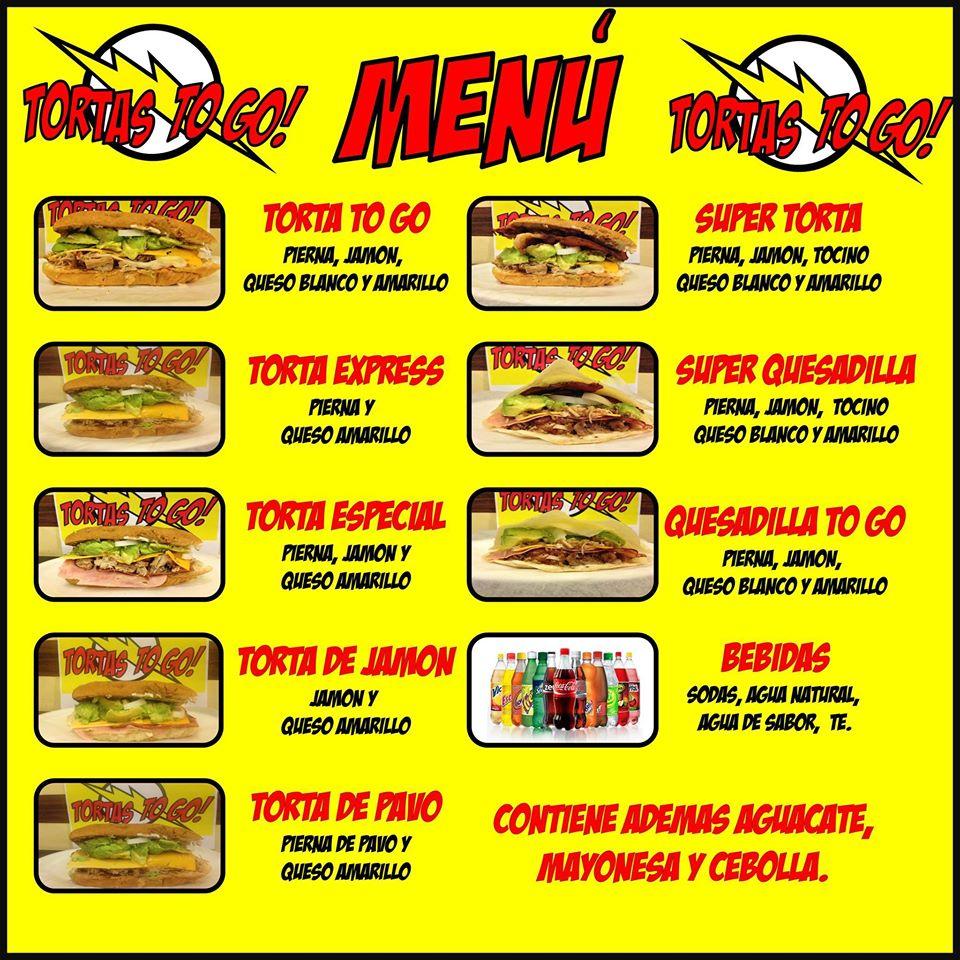 Carta del restaurante Tortas to Go, Mexicali