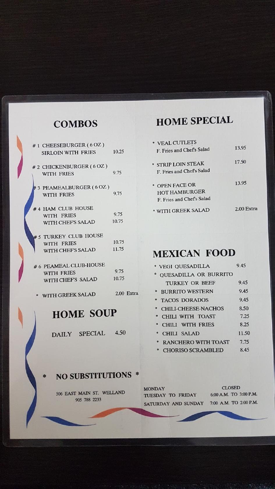 Menu at Welland Cafe, Welland