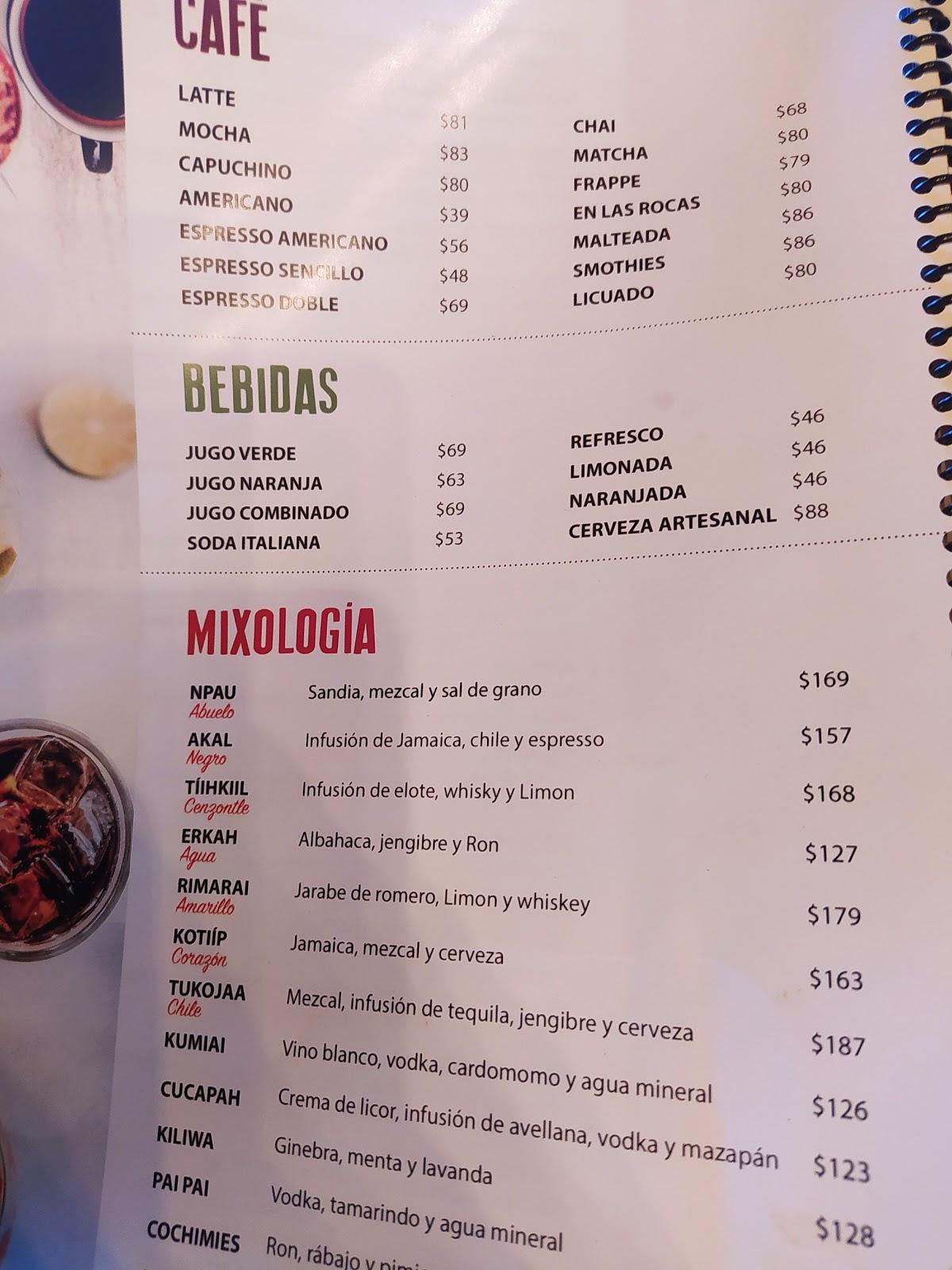 Menu at Cuatro Etnias restaurant, Tijuana, Guadalupe Victoria 9210