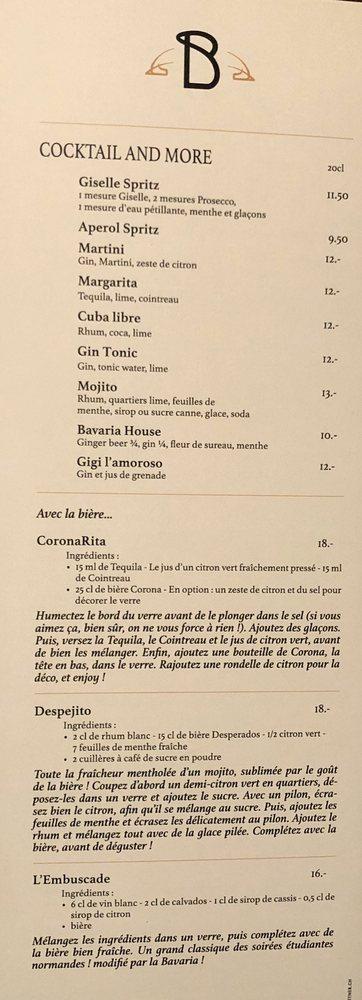 Carta de La Bavaria - Brasserie Lausanne, Lausana