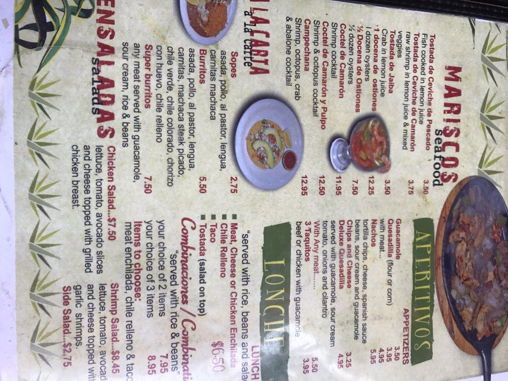 Menu at La Perla Tapatia Restaurant, Delano