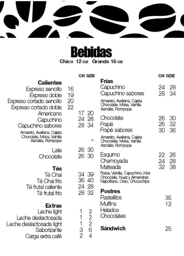 Menu at THE COFFEE STOP cafe, Mexico City, Av. Universidad 1181